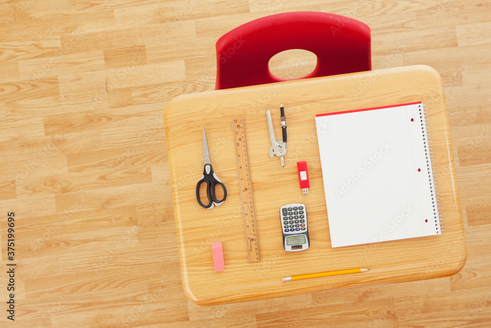 Supplies: School Desk with Supplies Stock Photo | Adobe Stock