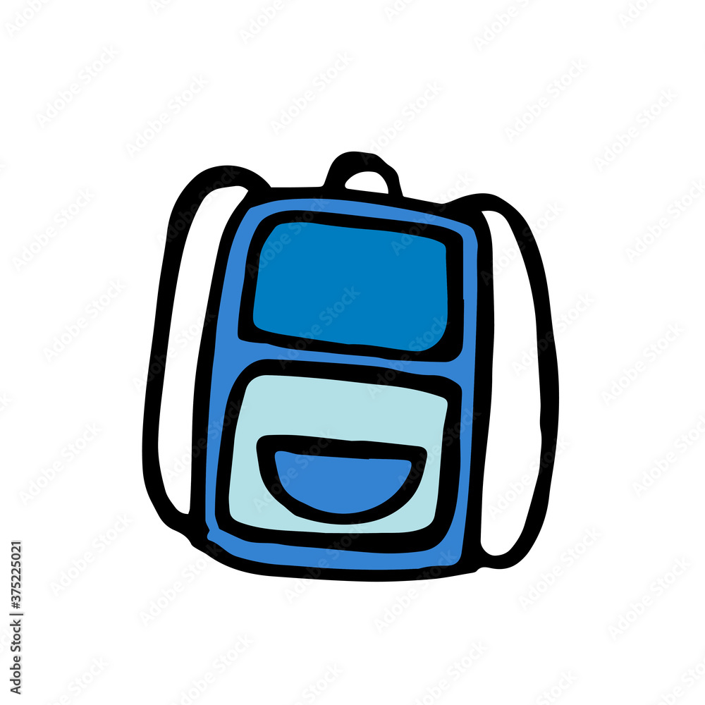 Hand drawn backpack vector illustration. Simple sketch school blue ...