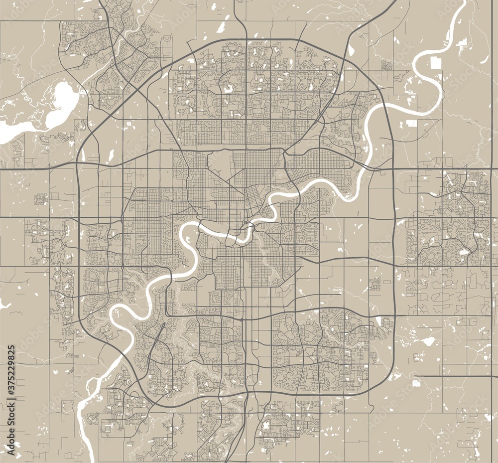 Detailed map of Edmonton city, linear print map. Cityscape panorama ...