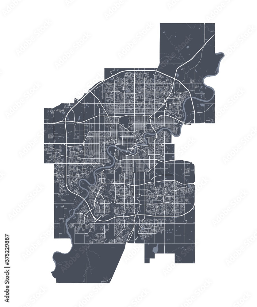 Edmonton map. Detailed map of Edmonton city poster with streets ...