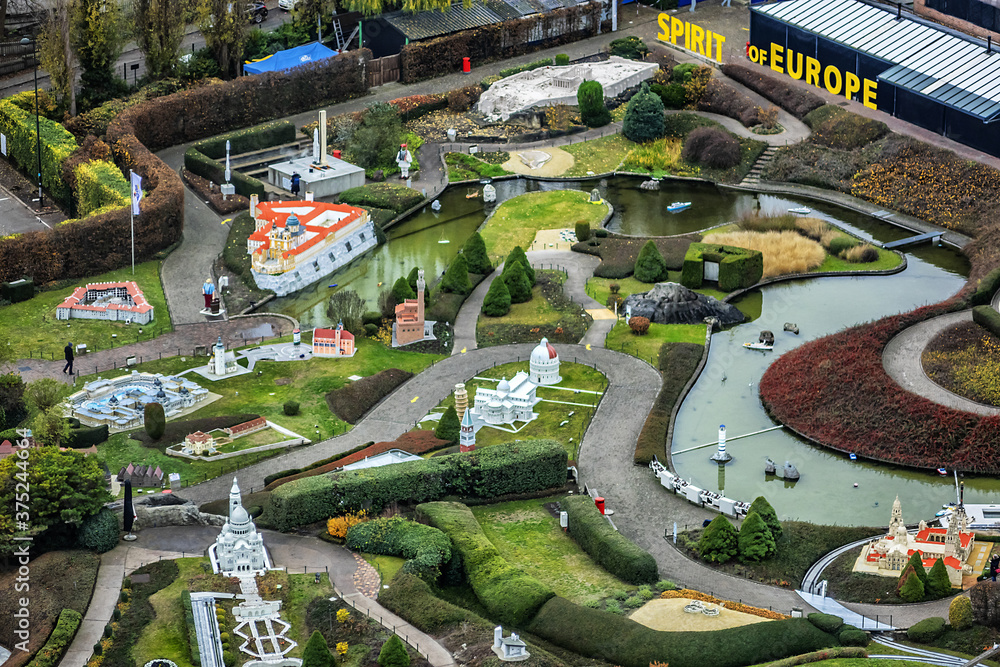Mini-Europe theme park from above. Miniatures at the park Mini-Europe ...