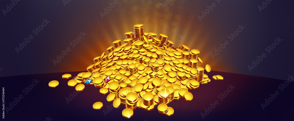 Big golden mountain scattering of coins 3d rendering illustration ...