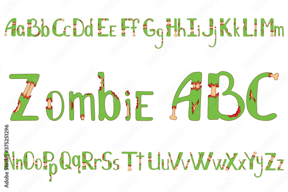 Zombie alphabet for halloween. Torn wound and bones hand-drawn ...