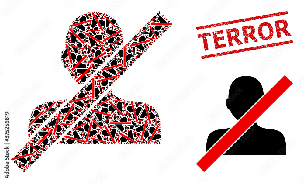Recursion collage closed man and Terror dirty stamp imitation. Vector ...