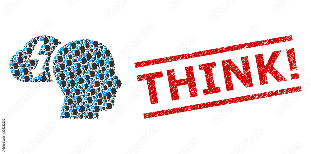 Recursive collage brainstorming and Think! rubber stamp seal. Vector ...