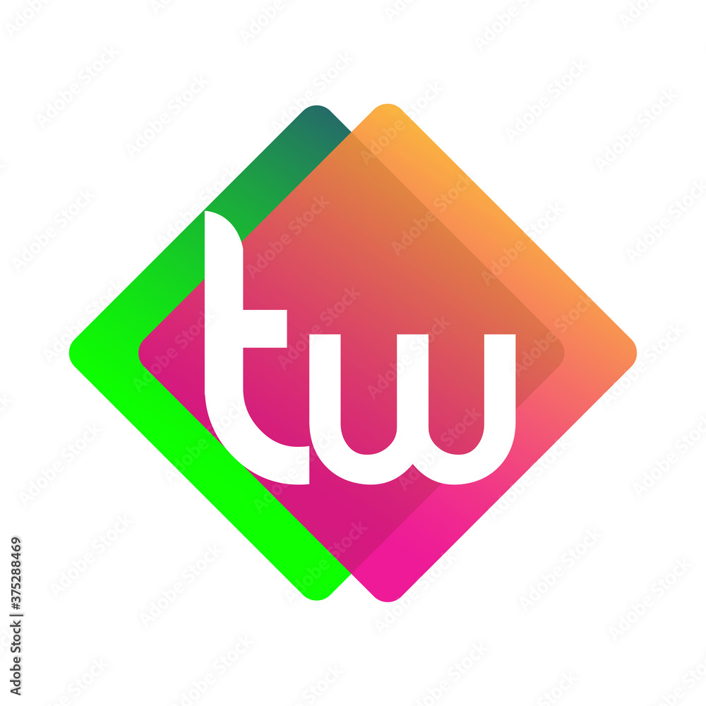 Letter TW logo with colorful geometric shape, letter combination logo ...