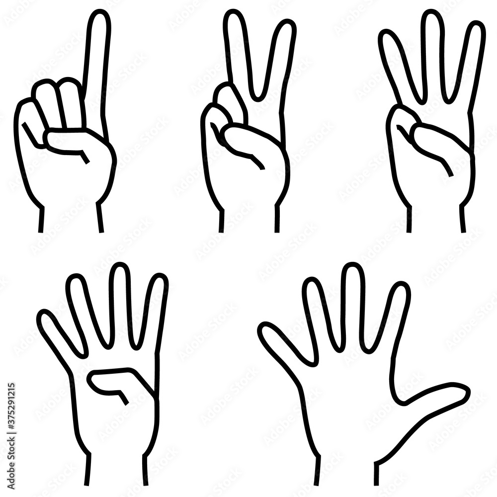 Set Of Illustrations Of Hand Signs Expressing The Numbers 1 To 5 Stock set-of-illustrations-of-hand-signs-expressing-the-numbers-1-to-5-stock