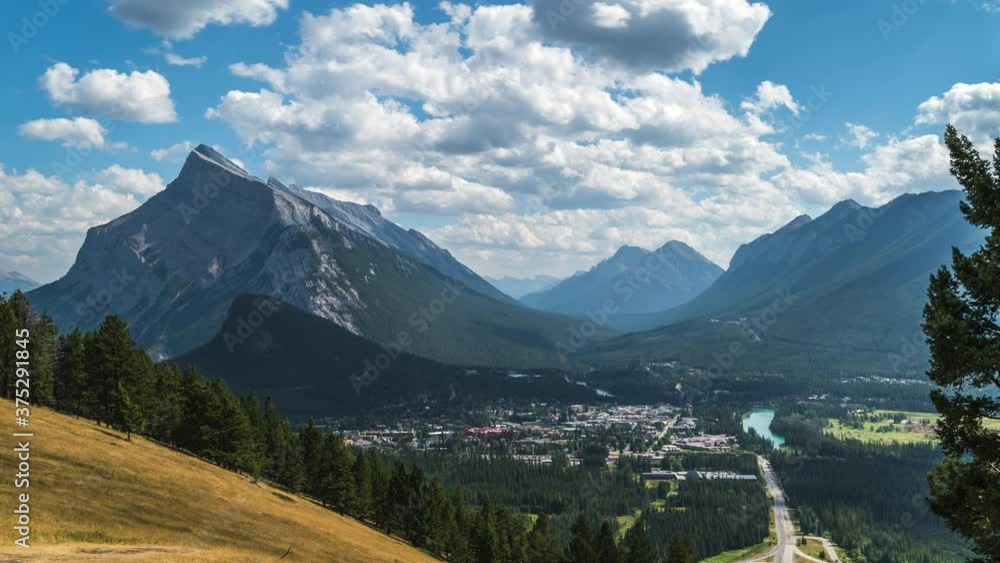 Banff National Park, Alberta, Canada, zoom out time lapse view of Banff ...