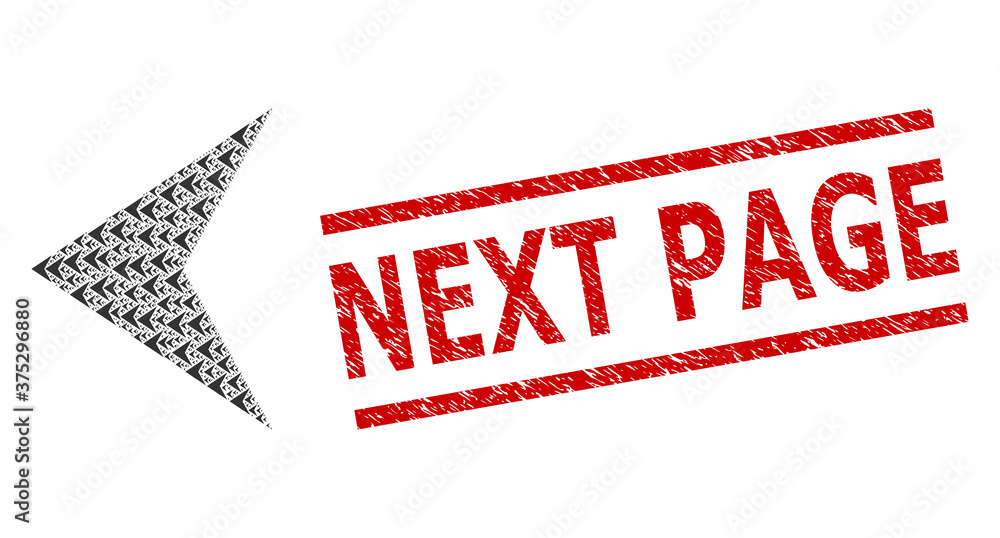 Fractal collage arrowhead left and Next Page unclean stamp seal. Vector ...