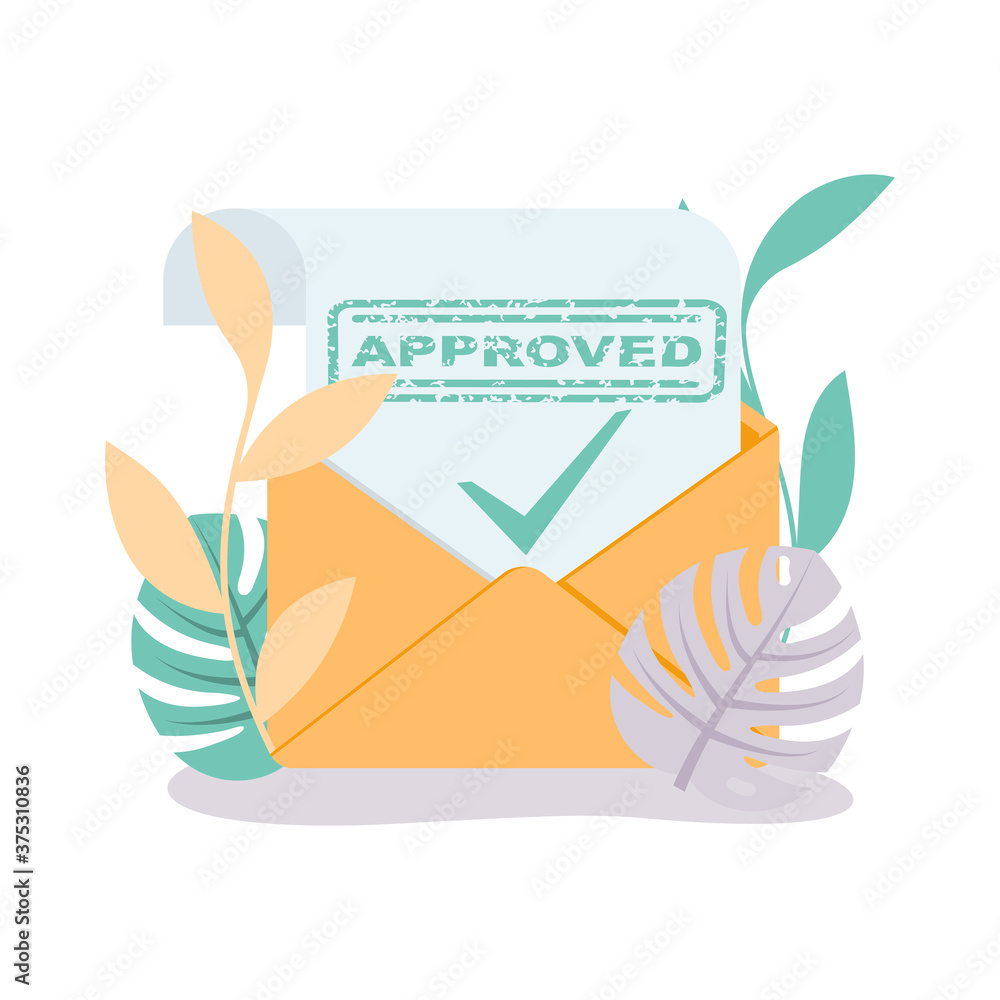 Letter with message Approved. Green approved stamp. Vector illustration ...