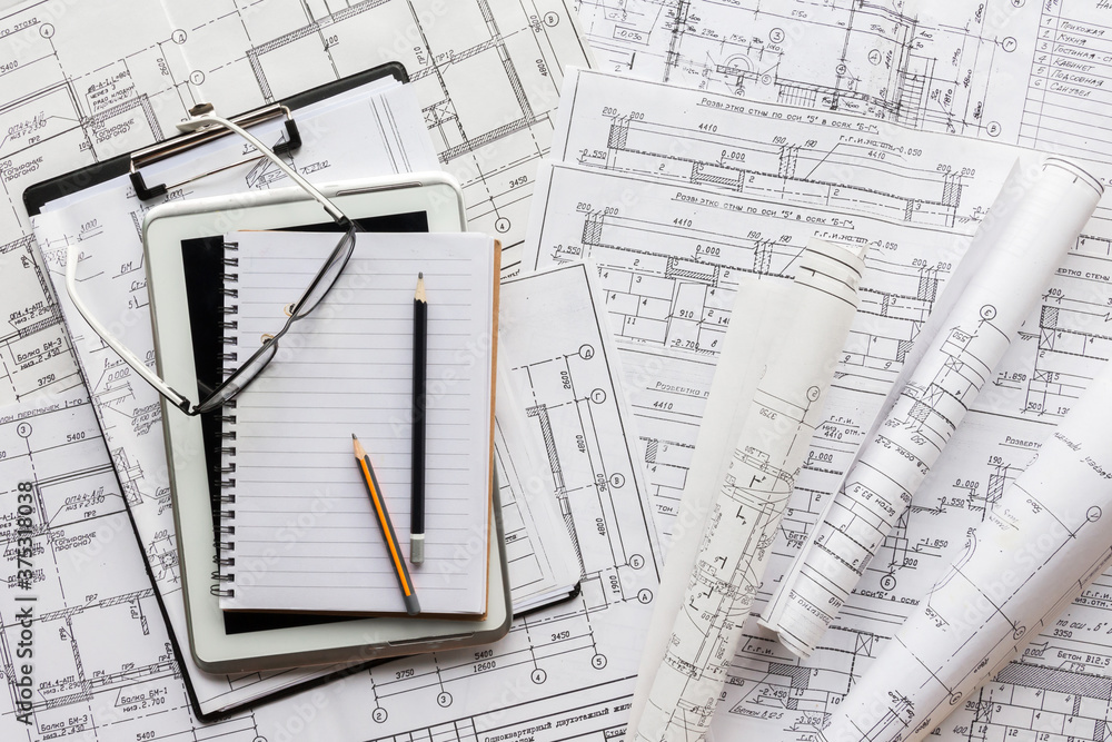 architect design working drawing sketch plans blueprints and making ...