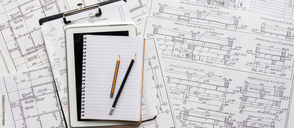 architect design working drawing sketch plans blueprints and making ...