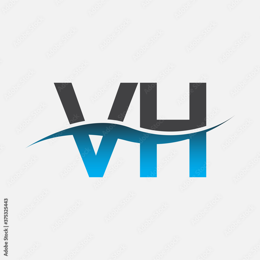initial letter logo VH company name blue and grey color swoosh design ...