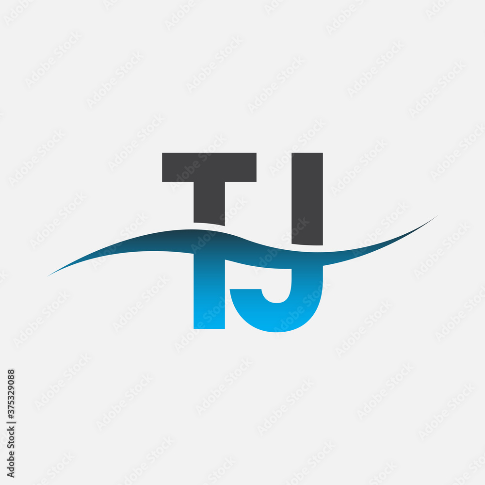 initial letter logo TJ company name blue and grey color swoosh design ...