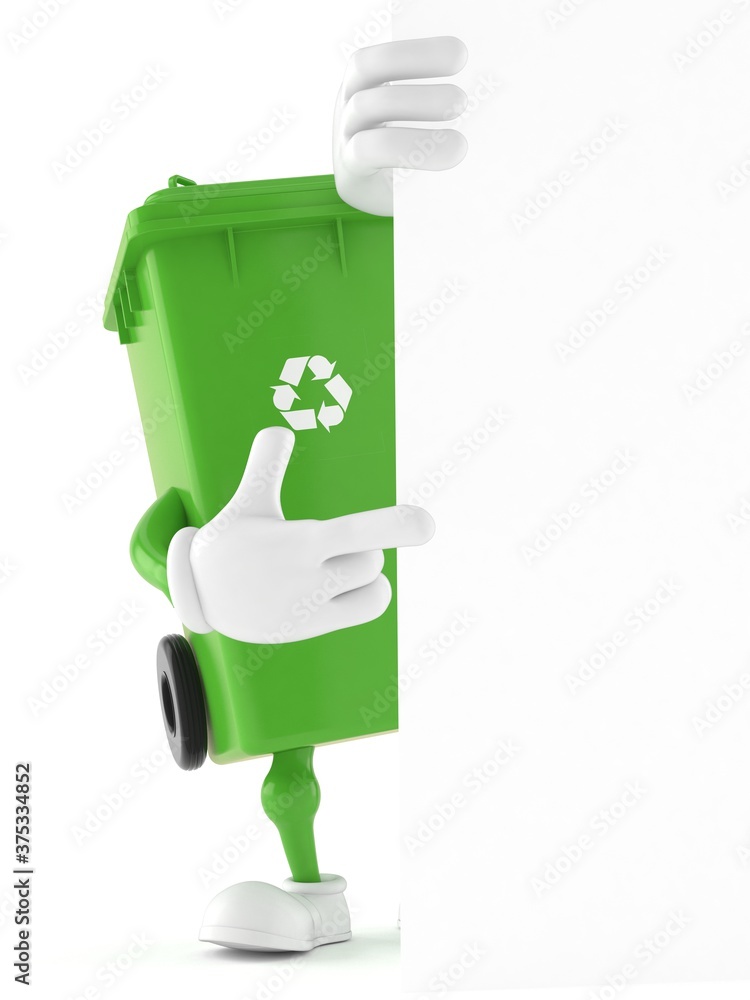 Dustbin character behind white wall Stock Illustration | Adobe Stock