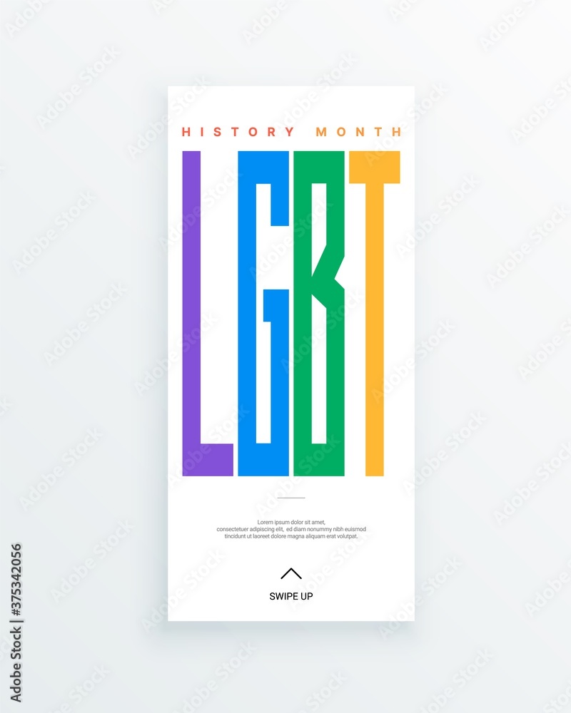 LGBT History Month vector social media story with colorful text on ...