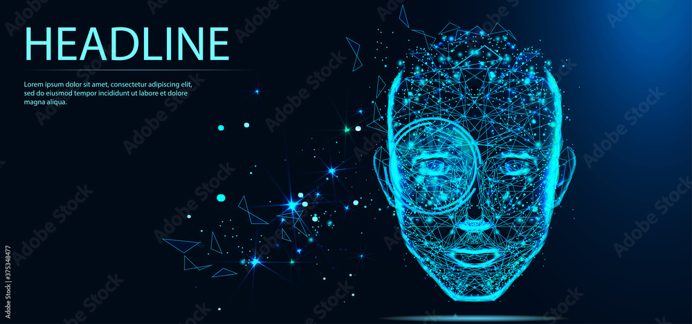 Biometric technology digital Face Scanning form lines. Triangles and ...