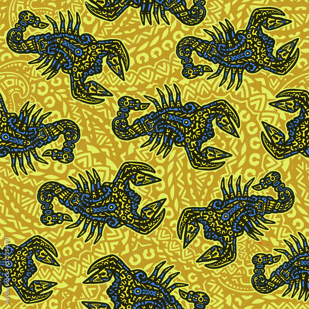 Seamless pattern with scorpions, made in the ethnic style. Tattoo ...