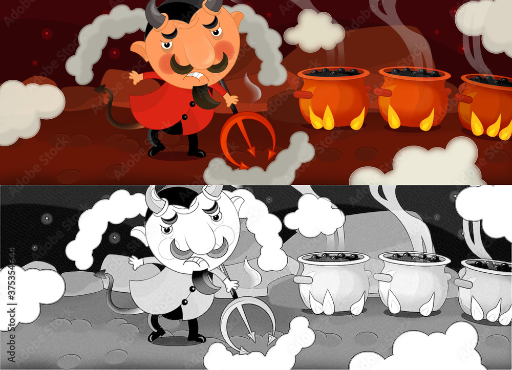 cartoon scene with devil in hell smiling - illustration Stock ...