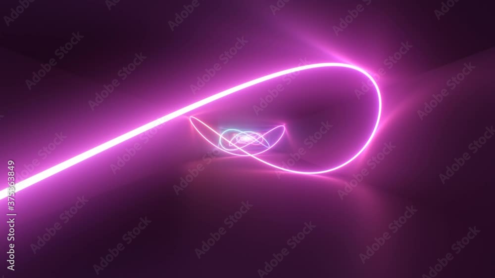 Ultraviolet Neon Laser Curve Glows Inside Reflective Endless Tunnel ...