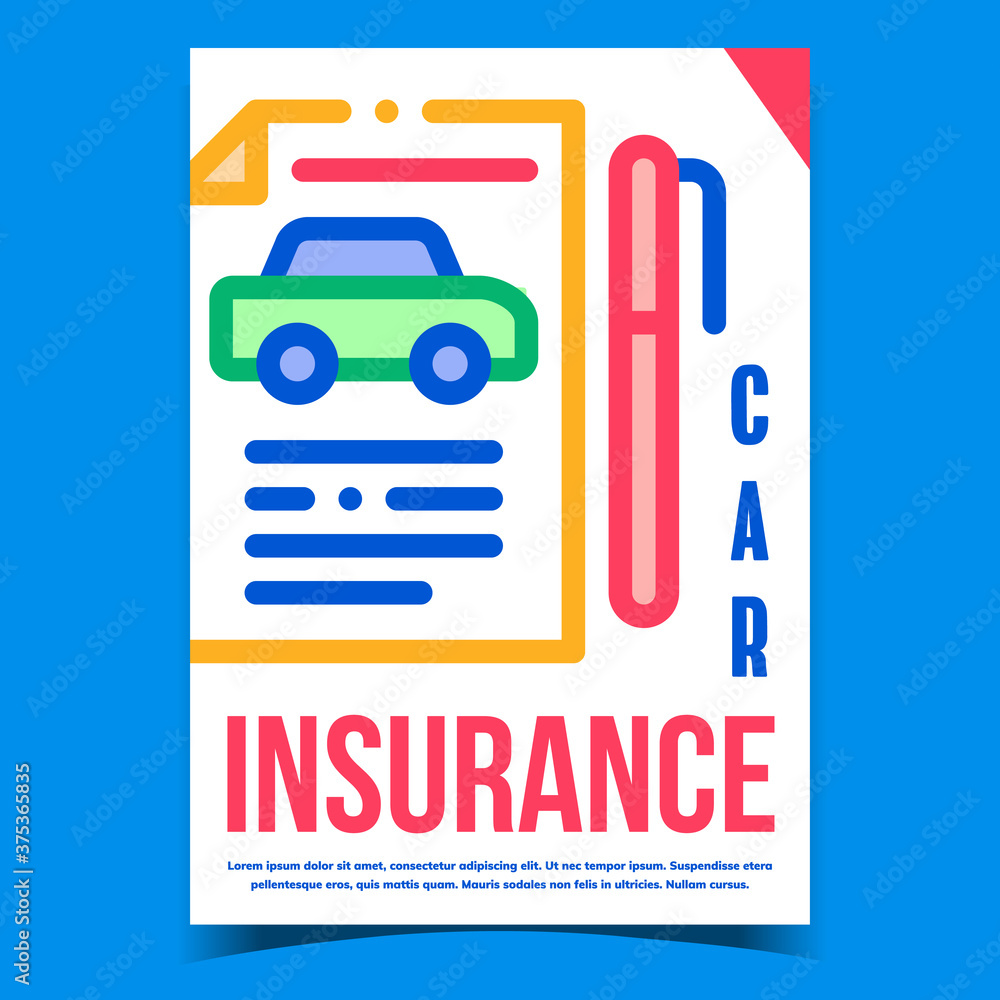 Car Insurance Creative Advertising Poster Vector. Vehicle Property ...