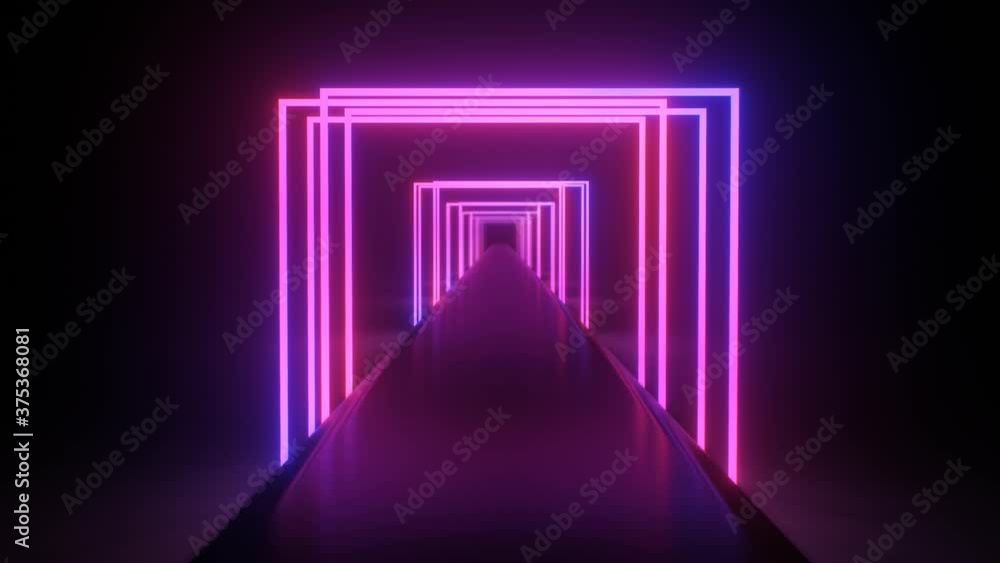 Ultraviolet Tunnel of Futuristic Neon Light Square Laser Reflection ...