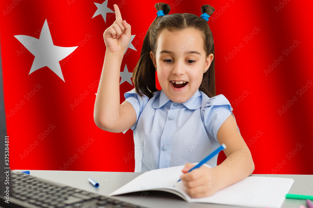 Learning language. Smart child girl on the China flag background Stock ...