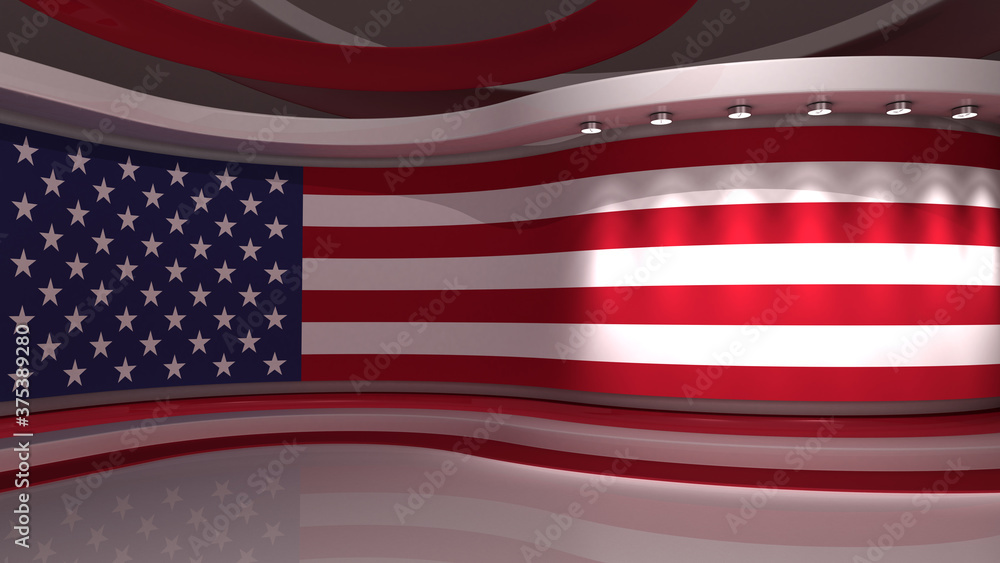 USA flag. TV studio. USA flag studio. USA flag background. Background ...