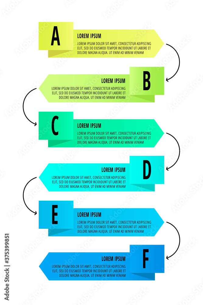 Vector infographic design with six rectangles with arrows. Flat ...
