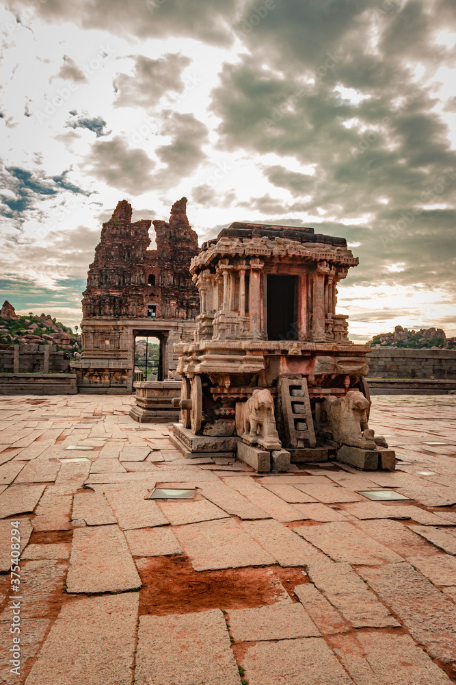 vithala temple hampi ruins antique stone art from unique angle with ...