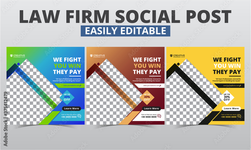 Lawyer social media post design vector digital marketing for law firms ...