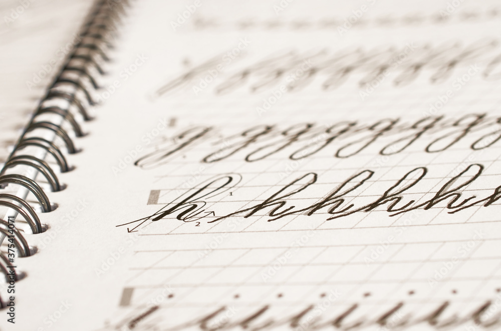 Page of a school notebook with handwritten letters of the English ...