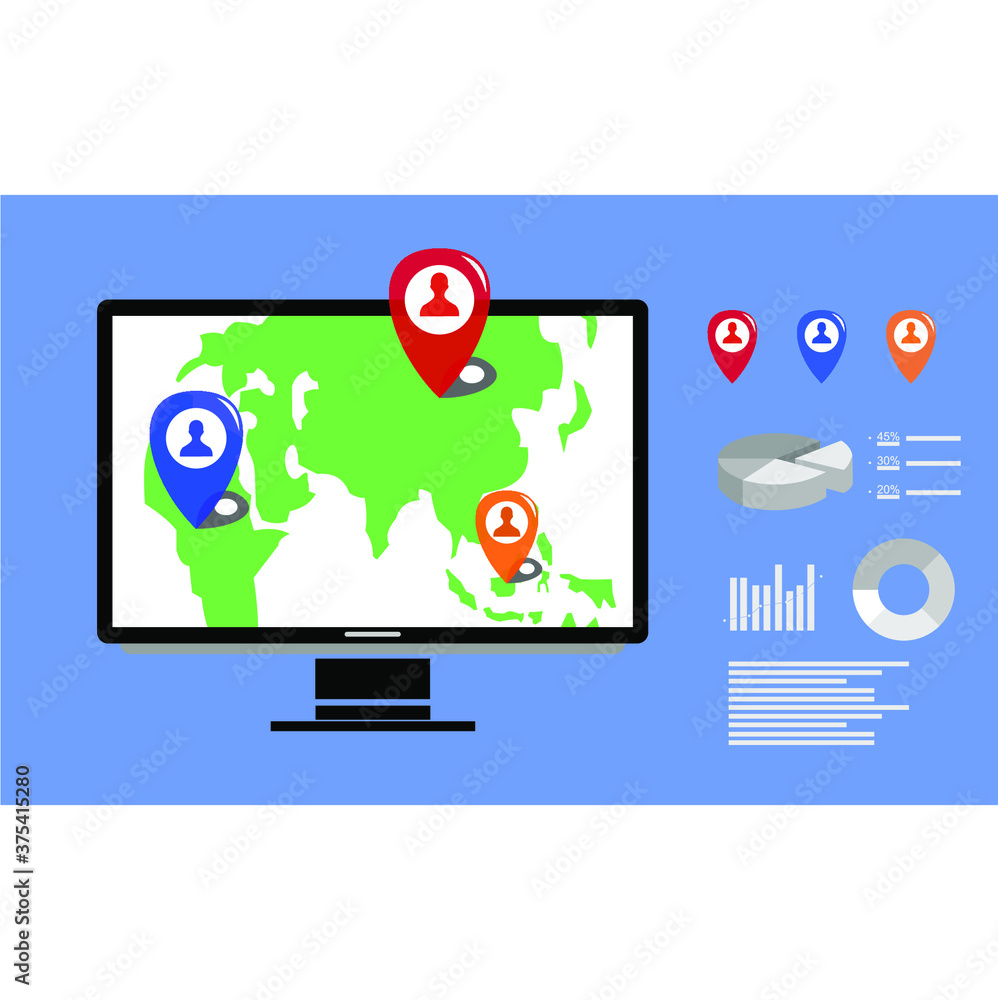 Image of a computer with navigation maps icons and graphics Stock ...