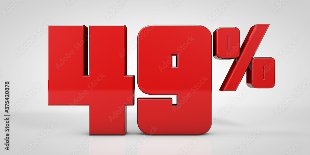 49% red text isolated on white background, 3d render illustration Stock ...