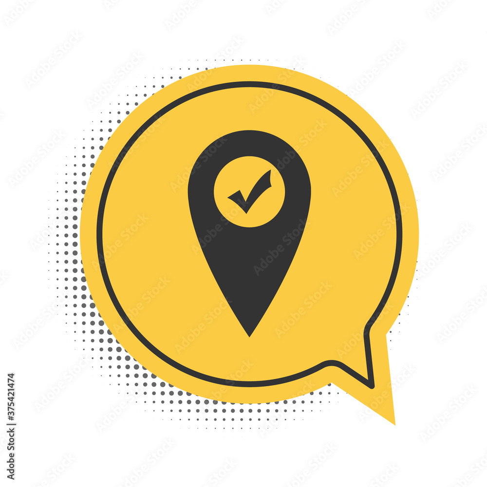 Black Map pointer with check mark icon isolated on white background ...