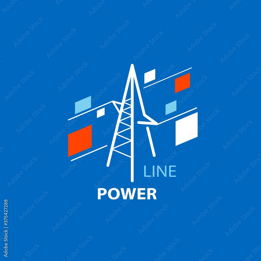 Pole Electric logo. High voltage power lines elements blue background ...