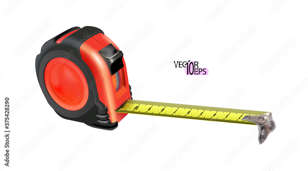 Red realistic Tape measure isolated on white background. Photo ...