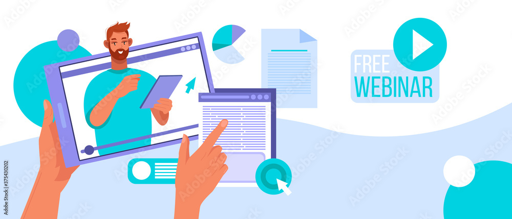 Free online webinar vector concept with man tutor training online ...