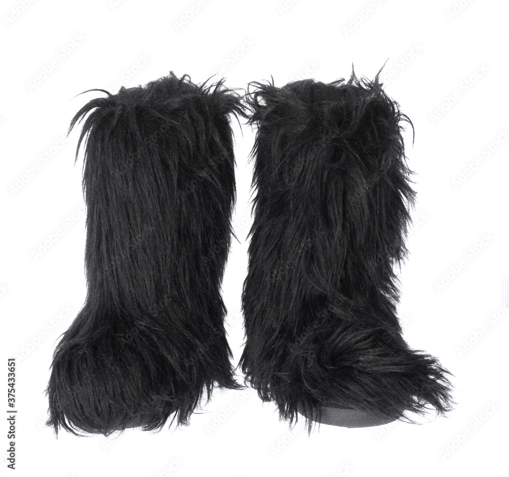 black fur boots isolated on white background Stock Photo | Adobe Stock