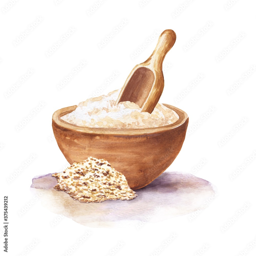 Watercolor amaranth flour on white background. Watercolour food ...