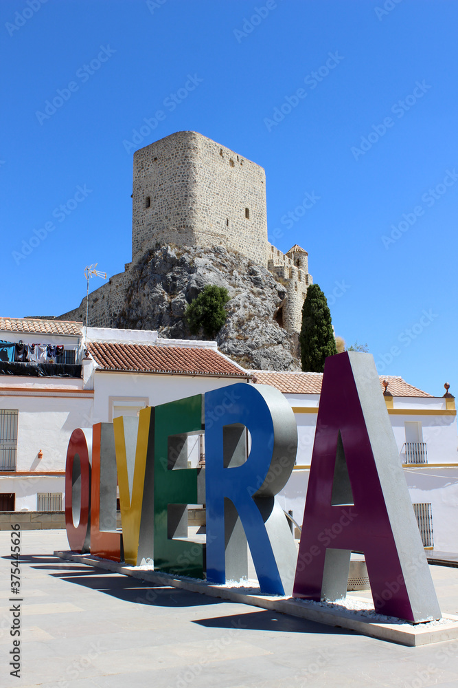 OLVERA, SPAIN - AUGUST 25 2020: Poster with letters in Olvera, a town ...
