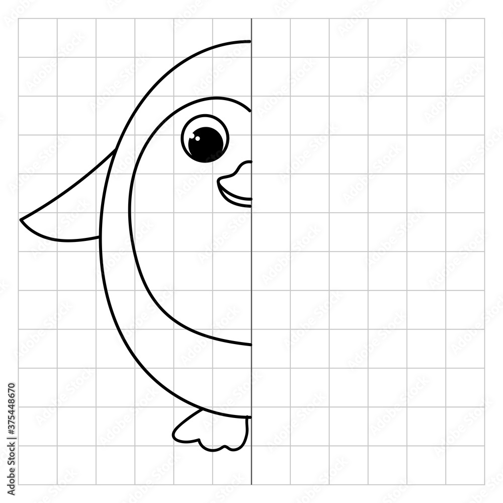 Copy the symmetrical penguin pattern by cells. Drawing task for ...