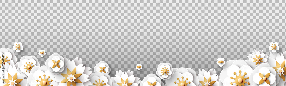 White spring flowers isolated on transparent background. Bright summer ...