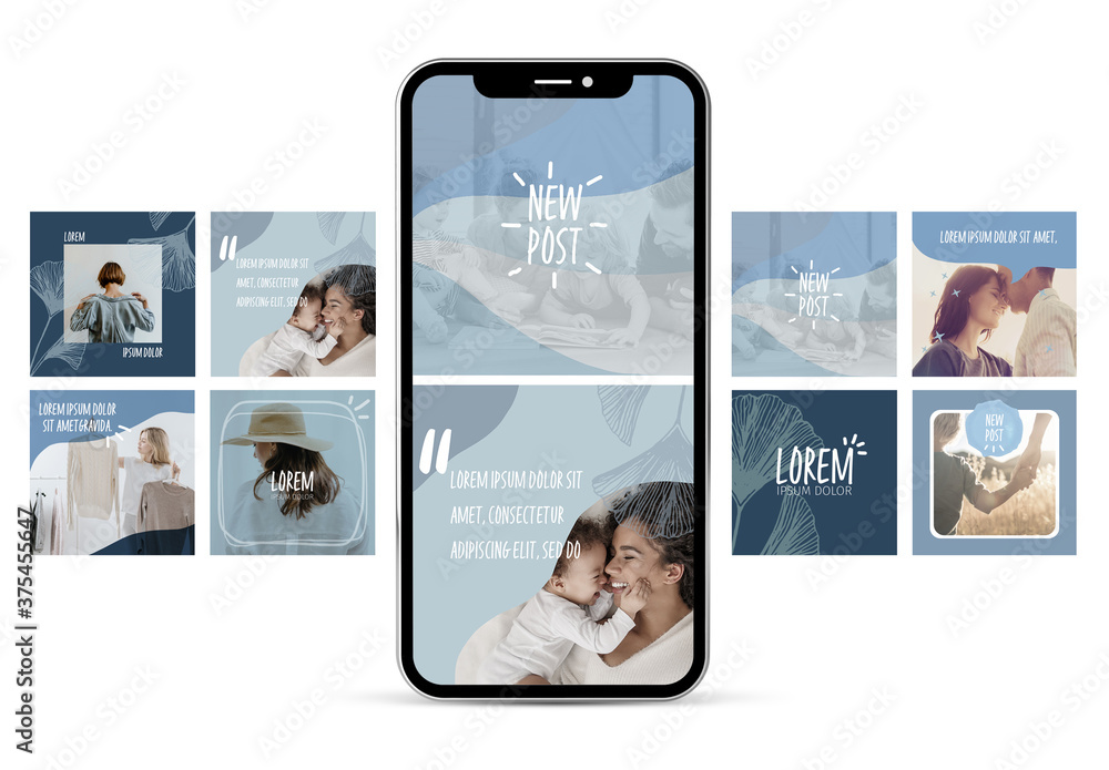 Blue Overlay Social Media Kit Stock Template | Adobe Stock