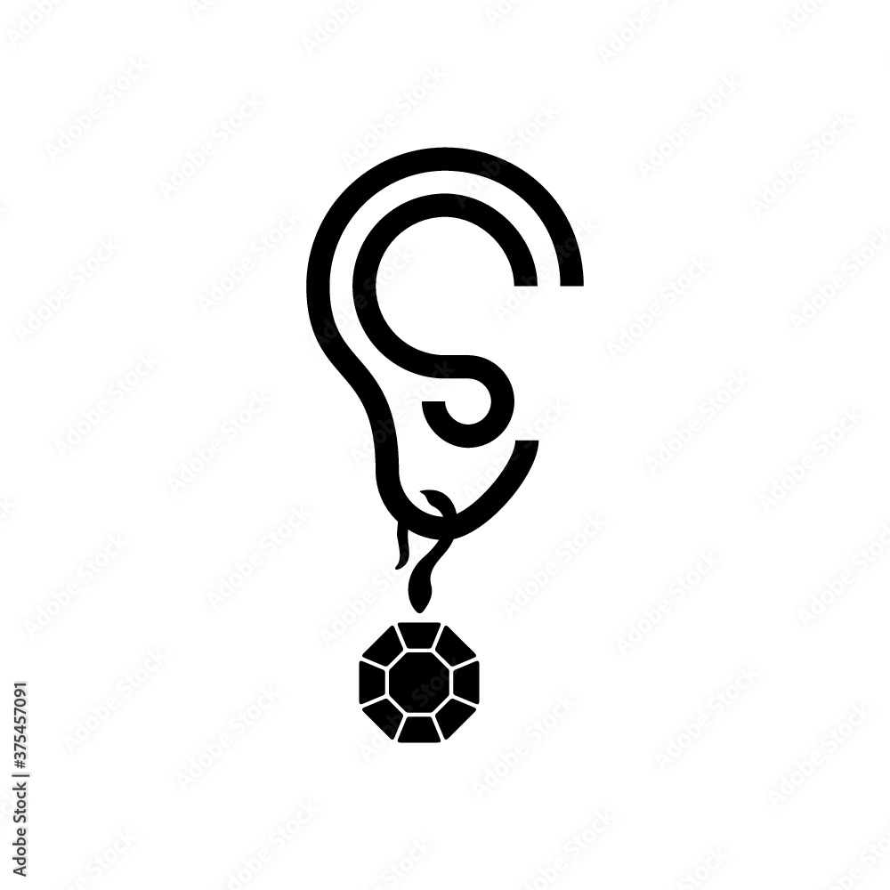 Human ear with framed earring front view, vector illustration isolated ...