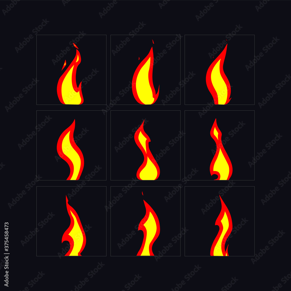 Sprite Sheets Flame animation. Fire sprites sheet for torch, campfire ...