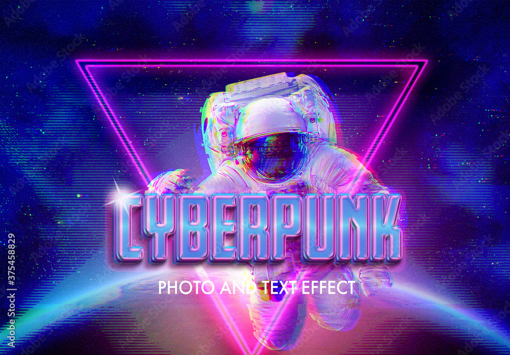 Cyberpunk Style Text and Photo Effect Stock Template | Adobe Stock
