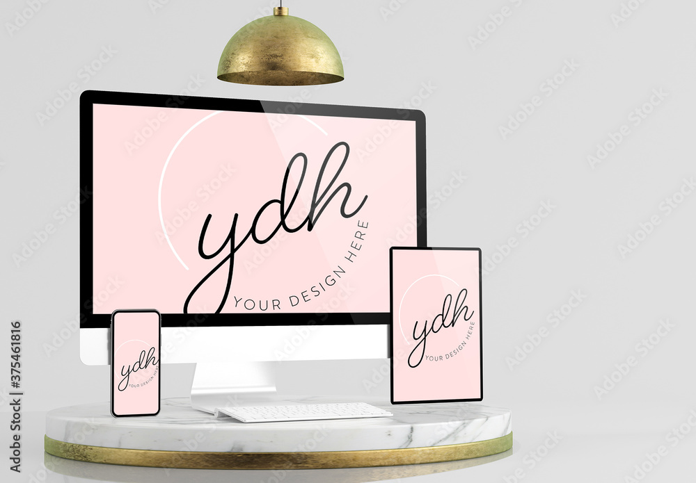 Responsive Devices on Minimal Platform Mockup Stock Template | Adobe Stock
