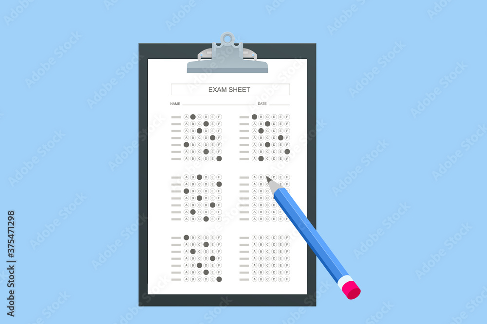 The student filling out answers to exam test answer sheet with a pencil ...