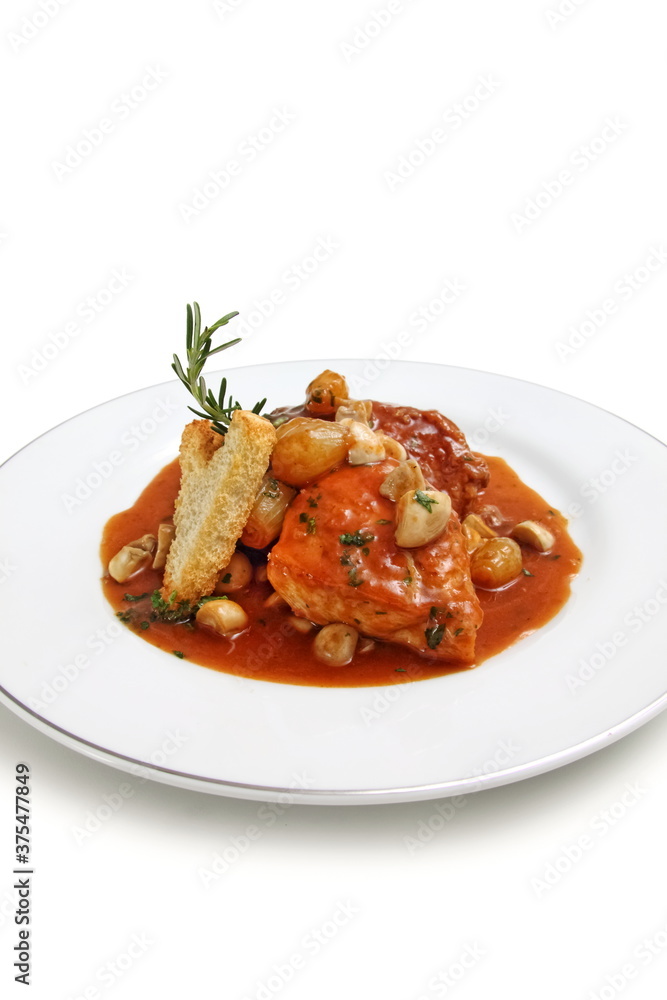 step by step Frango à Marengo, classic French cuisine dish Stock Photo ...